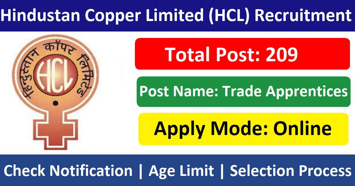 Hindustan Copper Limited (HCL) Recruitment 2025 Apply 209 Trade ...
